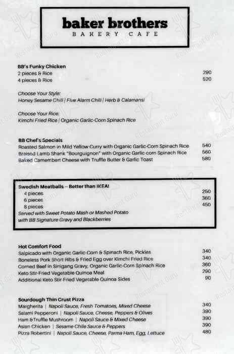 Menu at Baker Brothers, Taguig