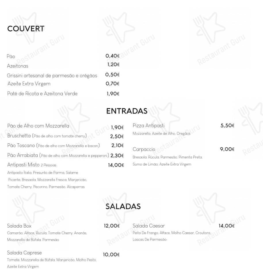 Menu em BOX 208 Italian Food restaurante, Matosinhos