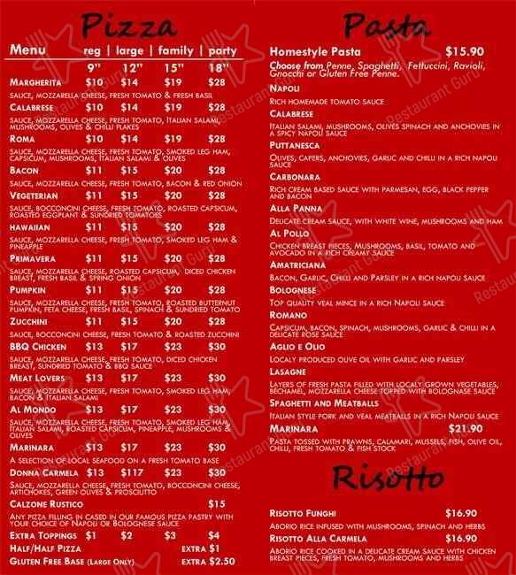 Menu at Cafe Di Roma, Prospect, 116A Prospect Rd