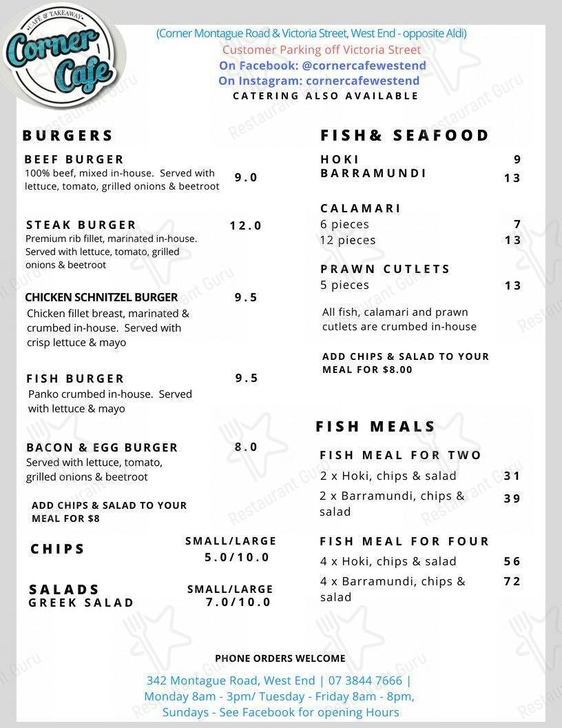 Carta de Corner Cafe & Takeaway, West End