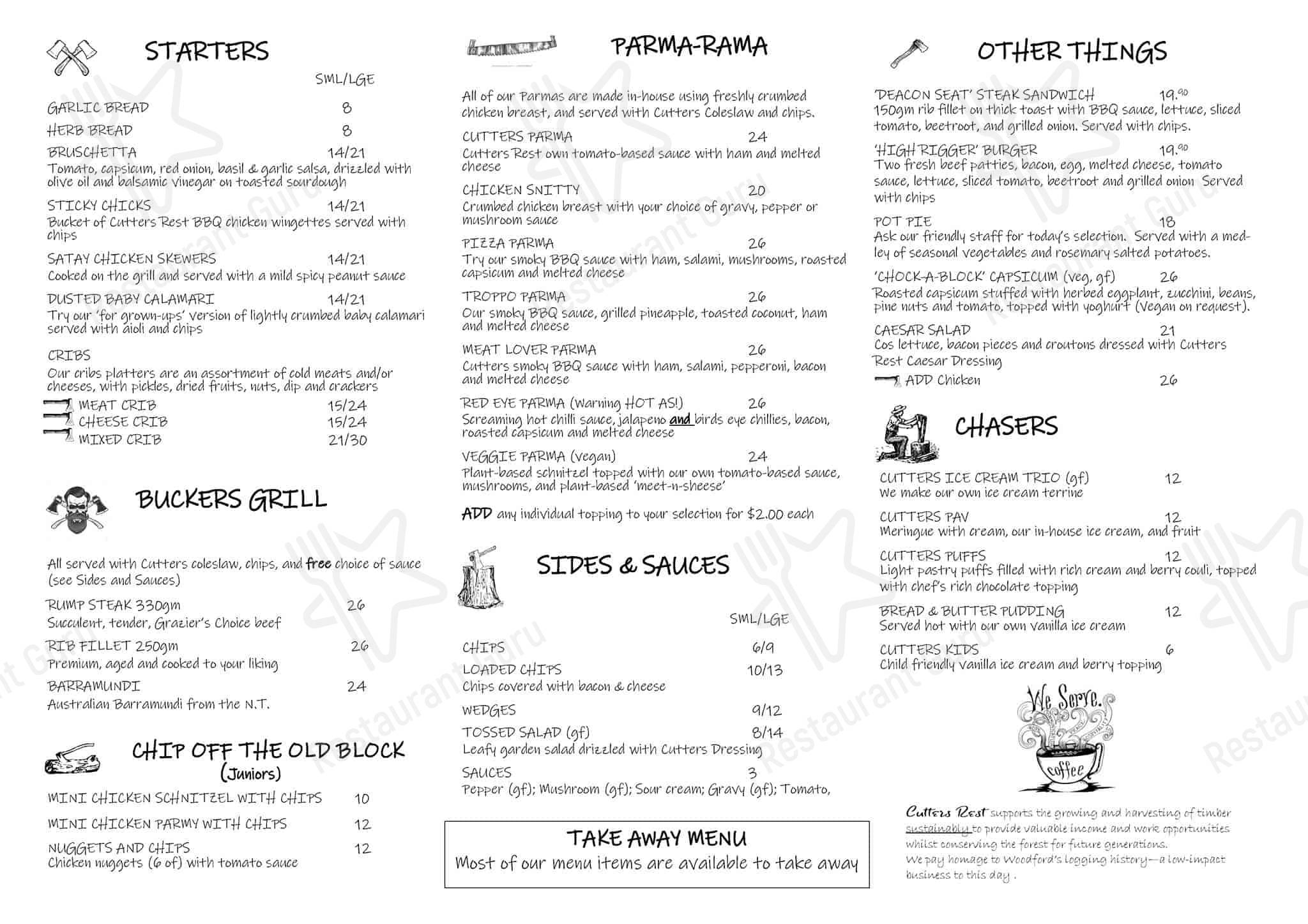 Menu at Cutters Rest pub & bar, Woodford