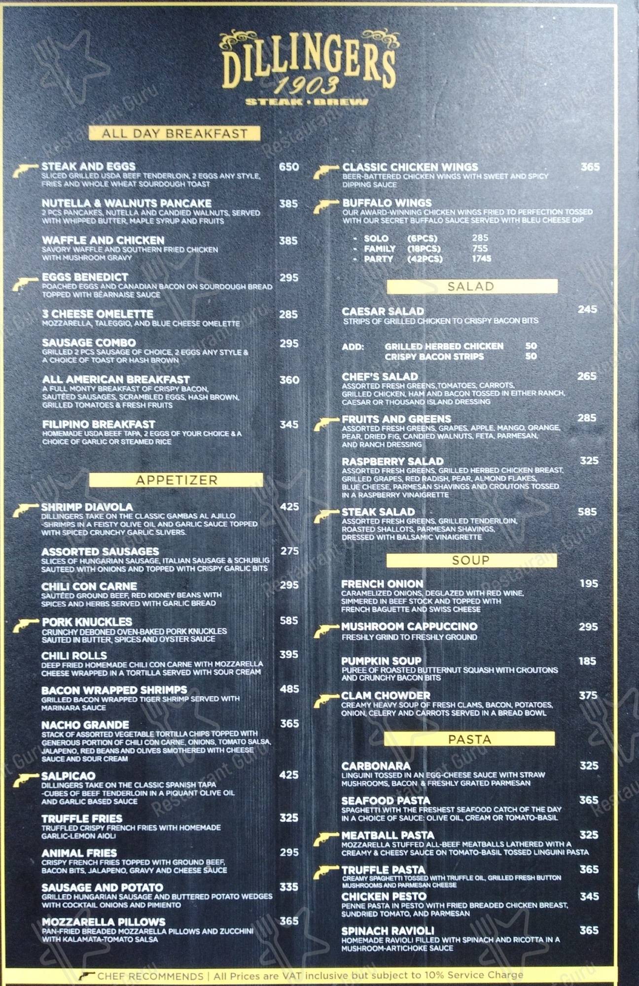Menu at Dillingers 1903 Steak and Brew pub & bar, Makati