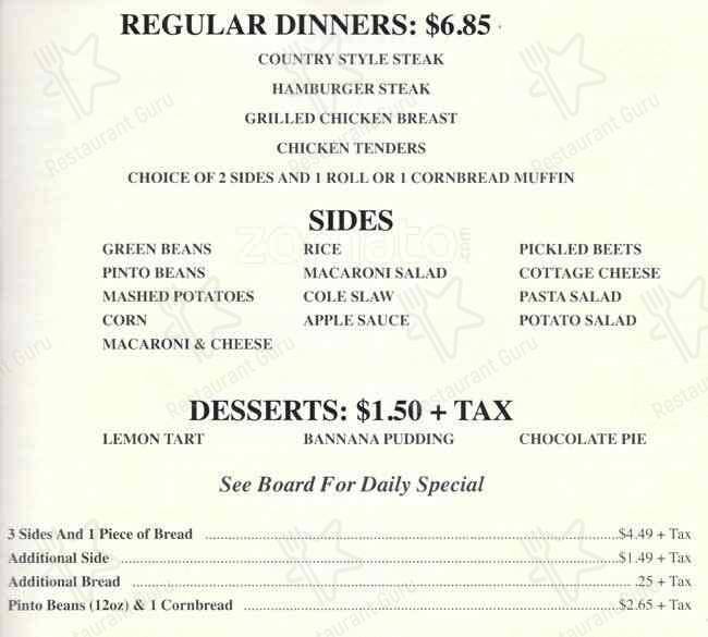 Menu at Firestone Grill restaurant, Gastonia