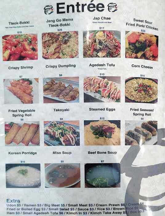 Menu at Jang go mama restaurant, Melbourne