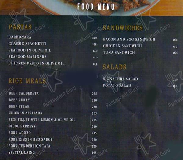 Menu at La Cathedral Cafe, Manila