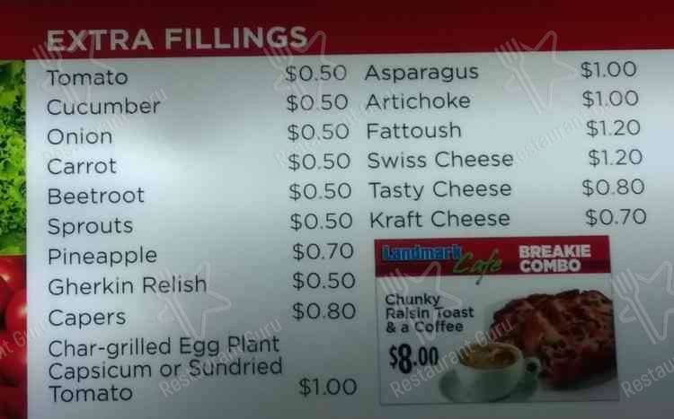 Menu at Landmark Cafe, Silverwater