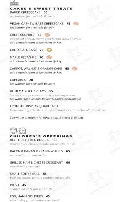 Menu at Lanzerac Deli restaurant, Stellenbosch