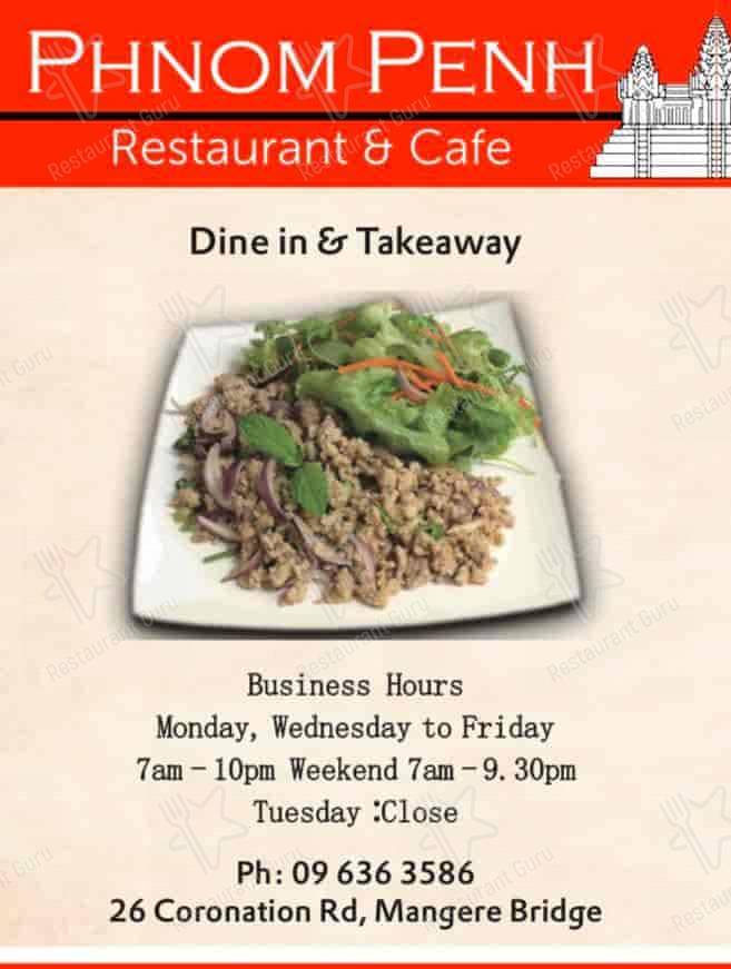 Menu at Phnom Penh Restaurant & Cafe, Auckland