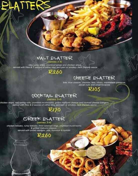 Menu at Malt Bar & Grill, Pretoria