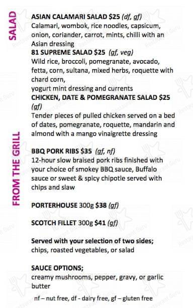 Menu at 81 Bistro & Taphouse restaurant, Berwick