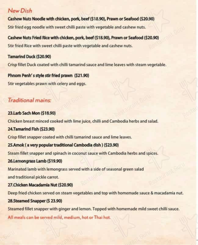 Menu at Phnom Penh Restaurant & Cafe, Auckland