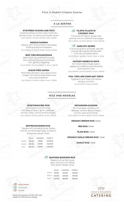 Menu at Sentro 1771 (Greenbelt 5) restaurant, Makati, G/F Greenbelt 5 ...