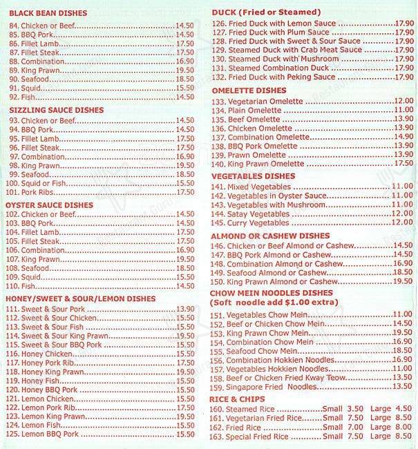 Menu at Spearwood Chinese Restaurant, Spearwood, 432 Rockingham Rd