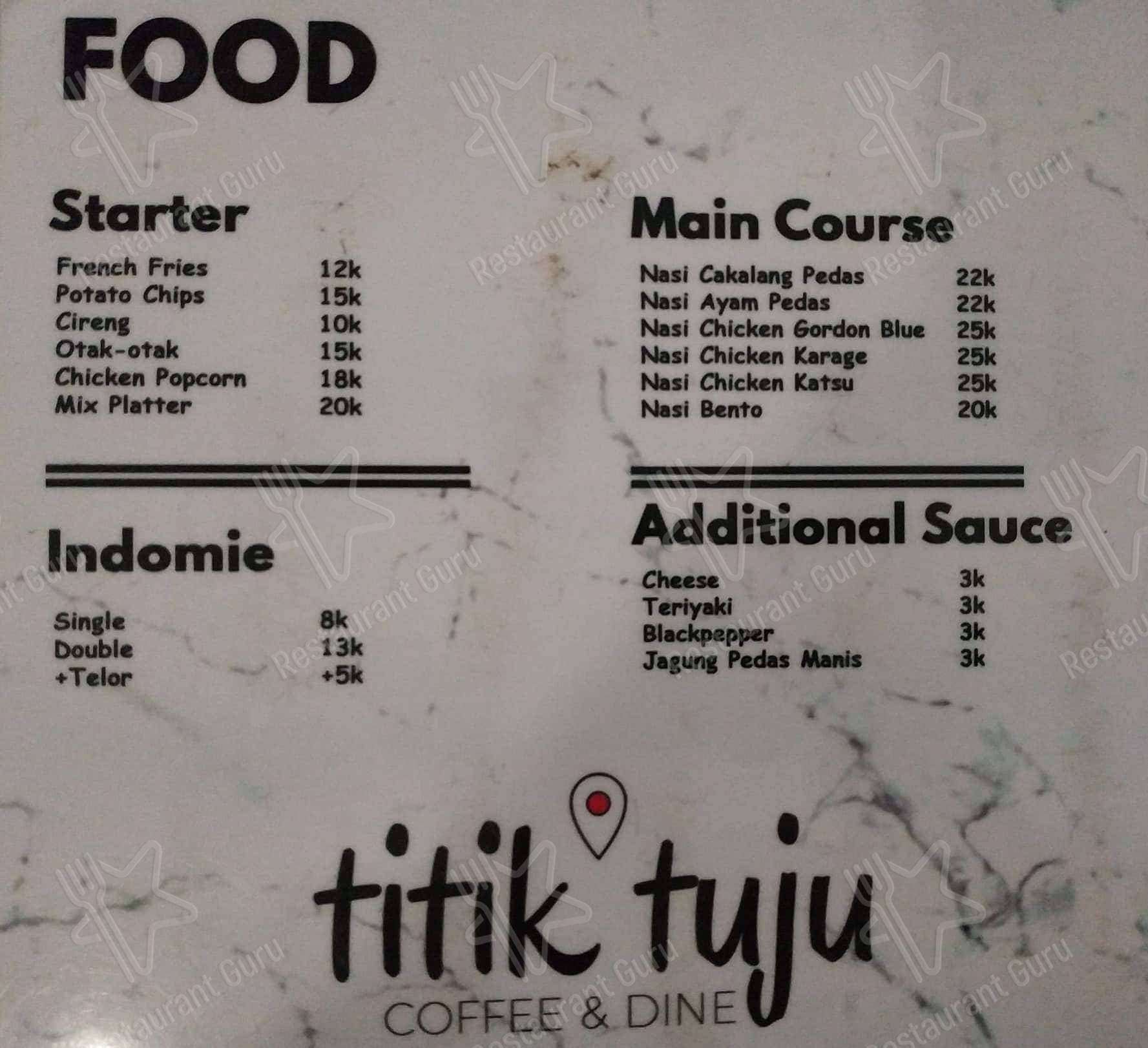 Menu at Titik Tuju cafe, South Tangerang
