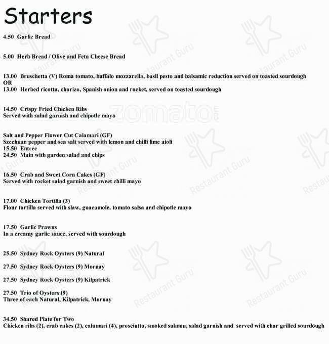Menu at The Beach Club Collaroy, Collaroy