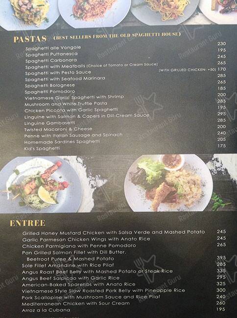 Menu at The Old Spaghetti House restaurant, Makati, G/F
