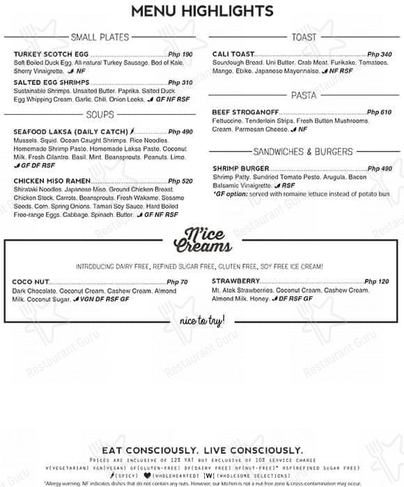 Menu at The Wholesome Table BGC restaurant, Taguig, Central Square