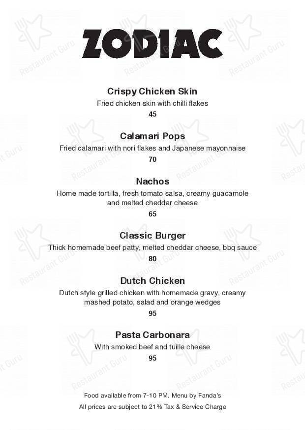 Zodiac restaurant menu - Horoscopeaz.com