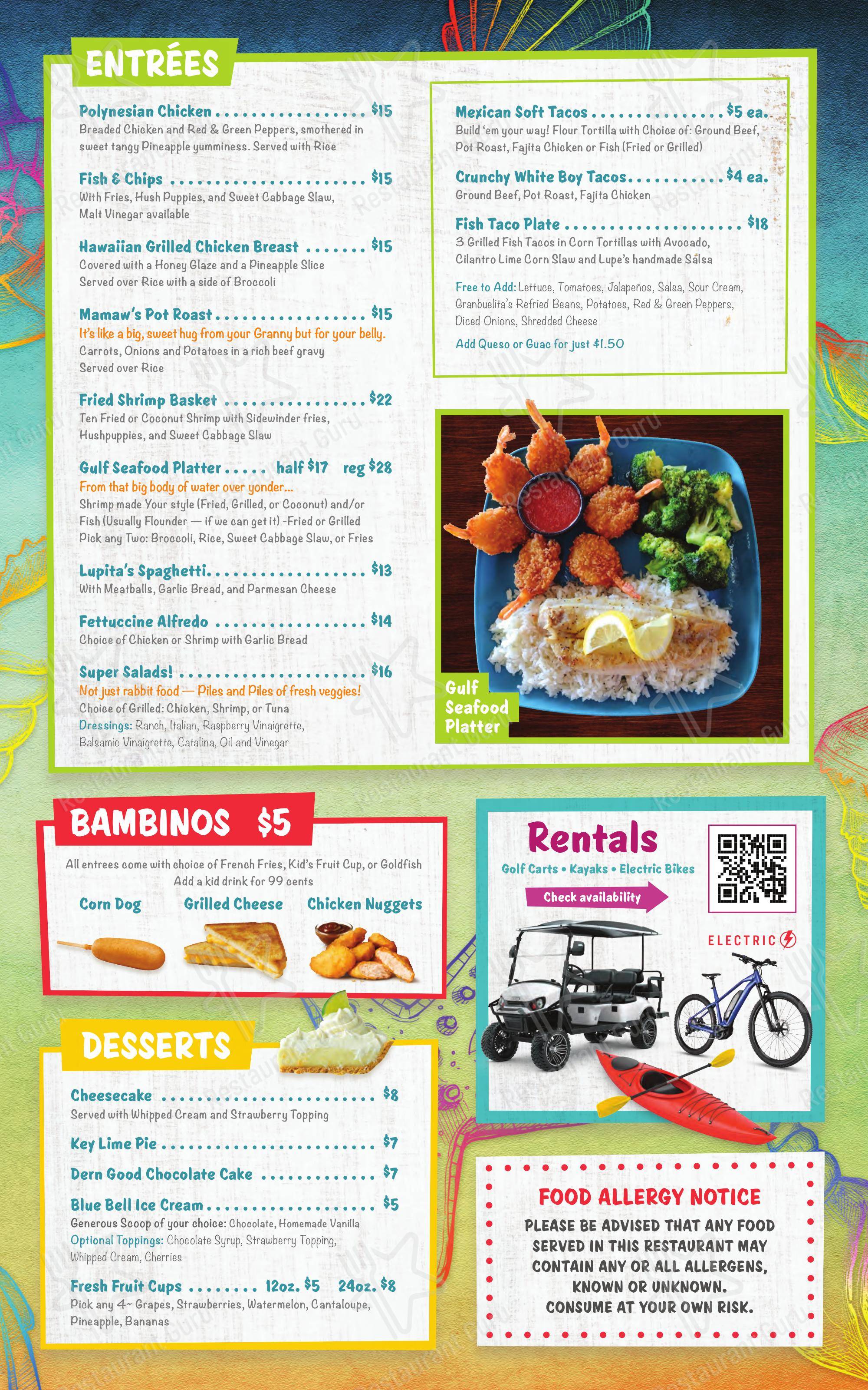 Menu at Yarbaritas Sip & Swing, Rockport