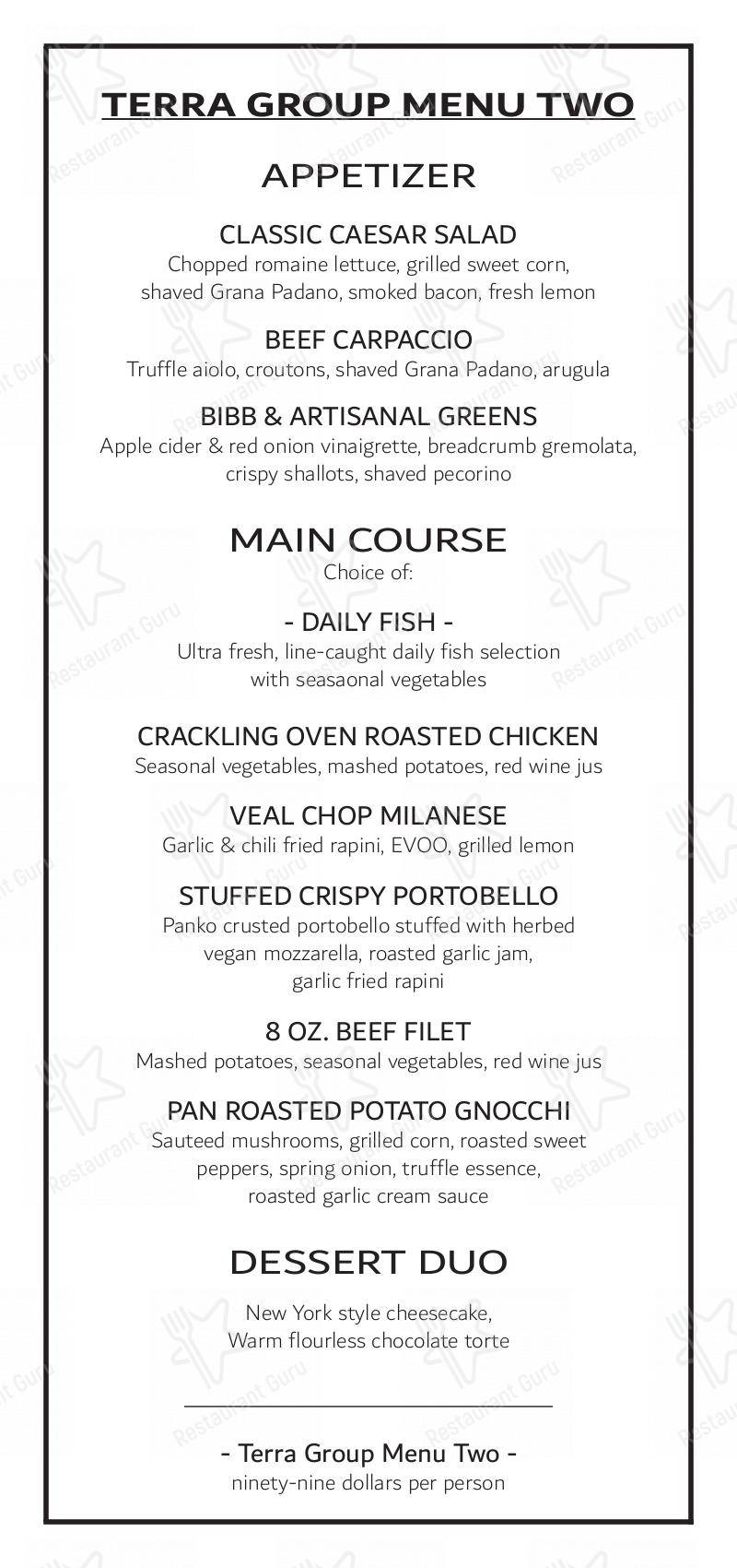 Menu at Terra Restaurant, Vaughan