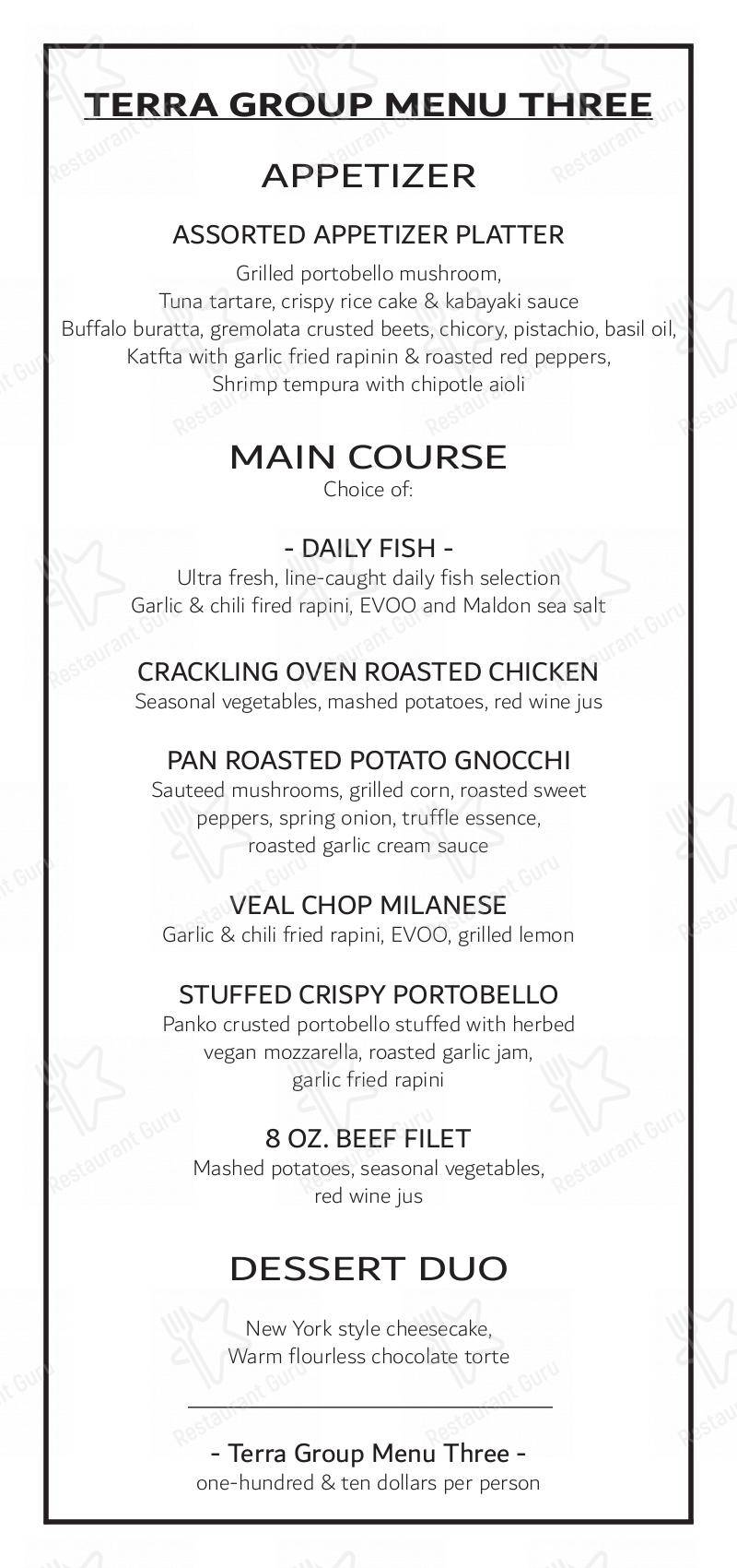 Menu at Terra Restaurant, Vaughan