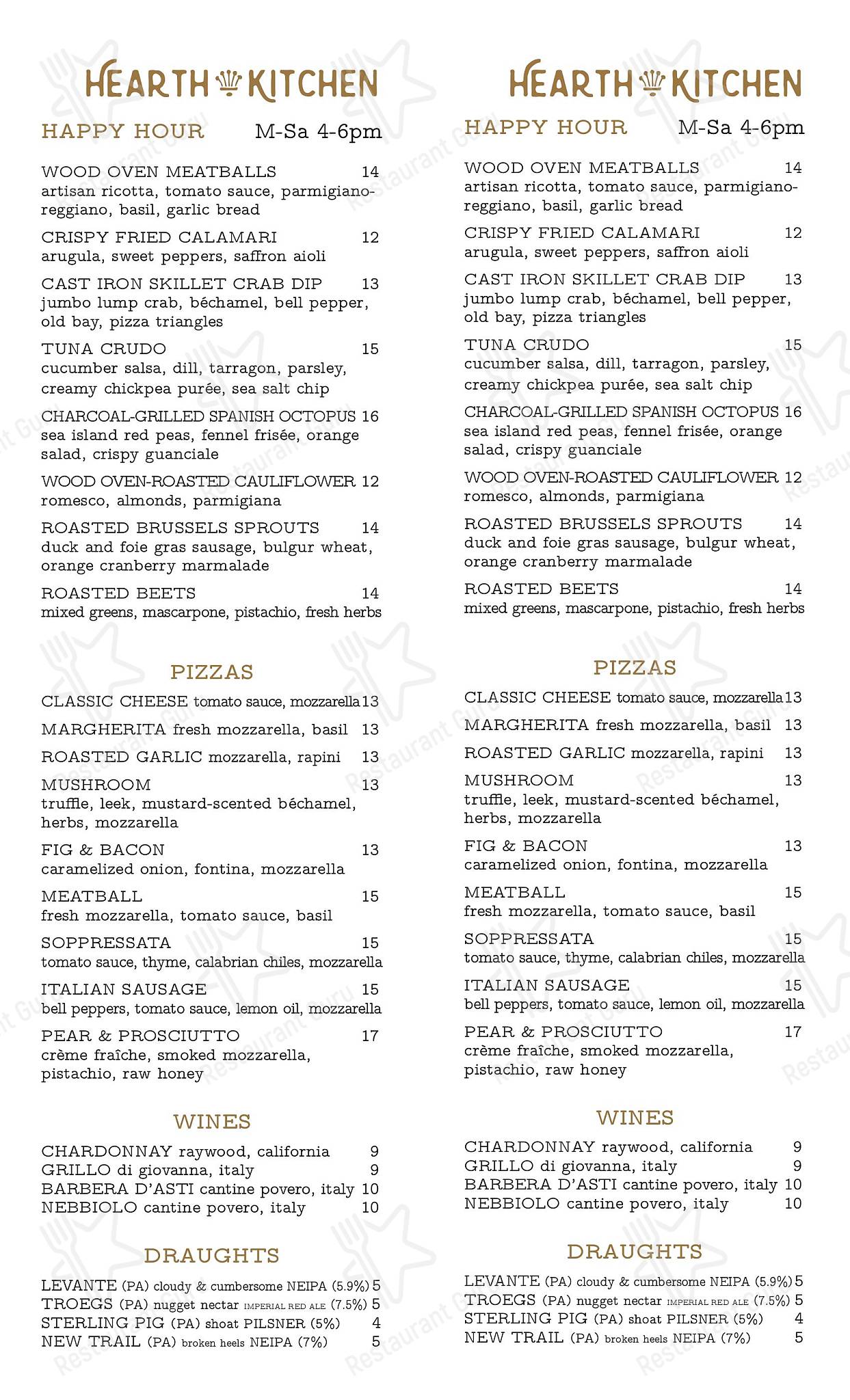 Menu at Hearth Kitchen Kennett Square pizzeria, Kennett Square, 847 E ...