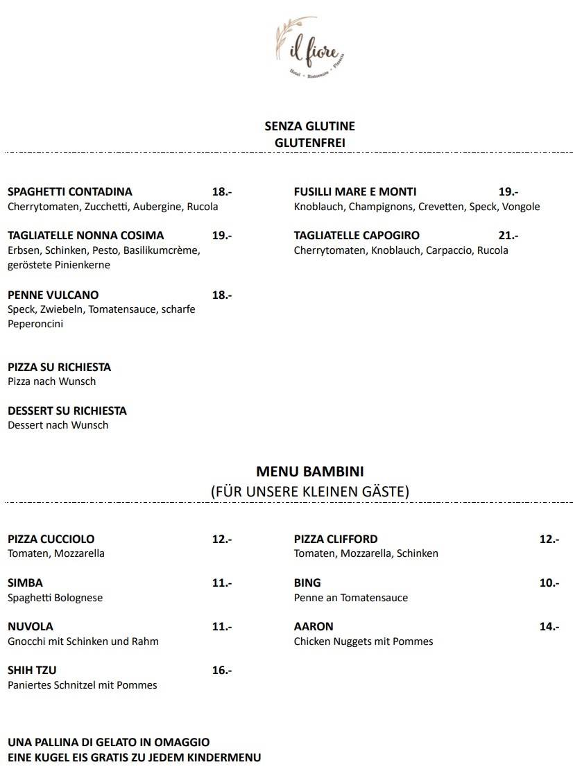 Speisekarte von il fiore - Ristorante - Pizzeria - Pasticceria - Hotel ...