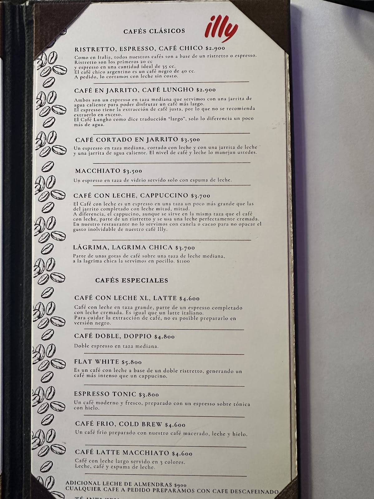 Carta del restaurante jakub, Buenos Aires