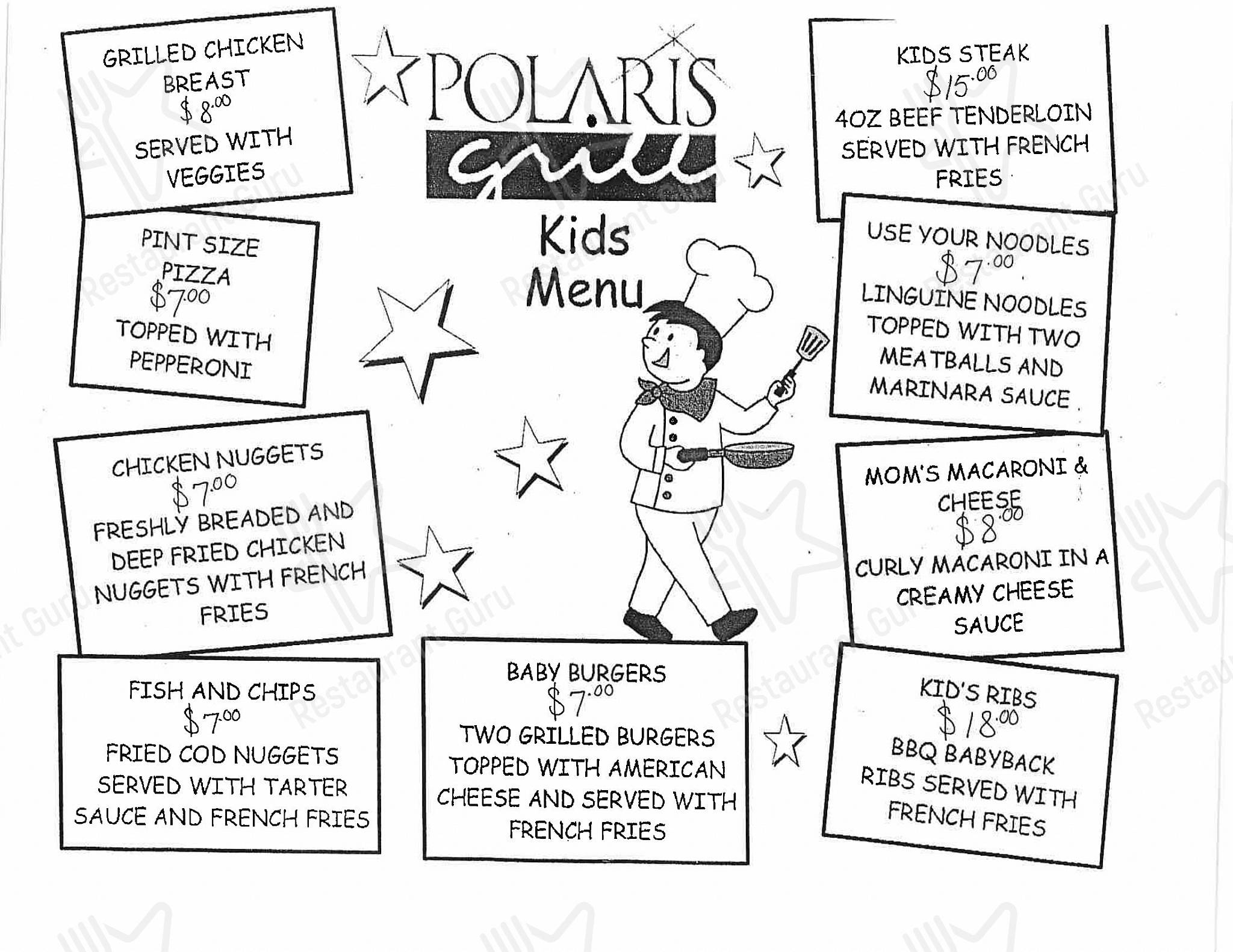 Menu at Polaris Grill restaurant, Columbus, Polaris Pkwy