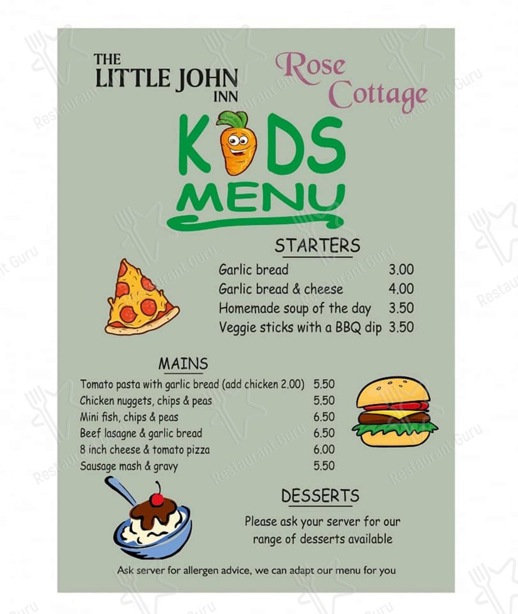 Menu at The Rose Cottage pub & bar, Edwinstowe