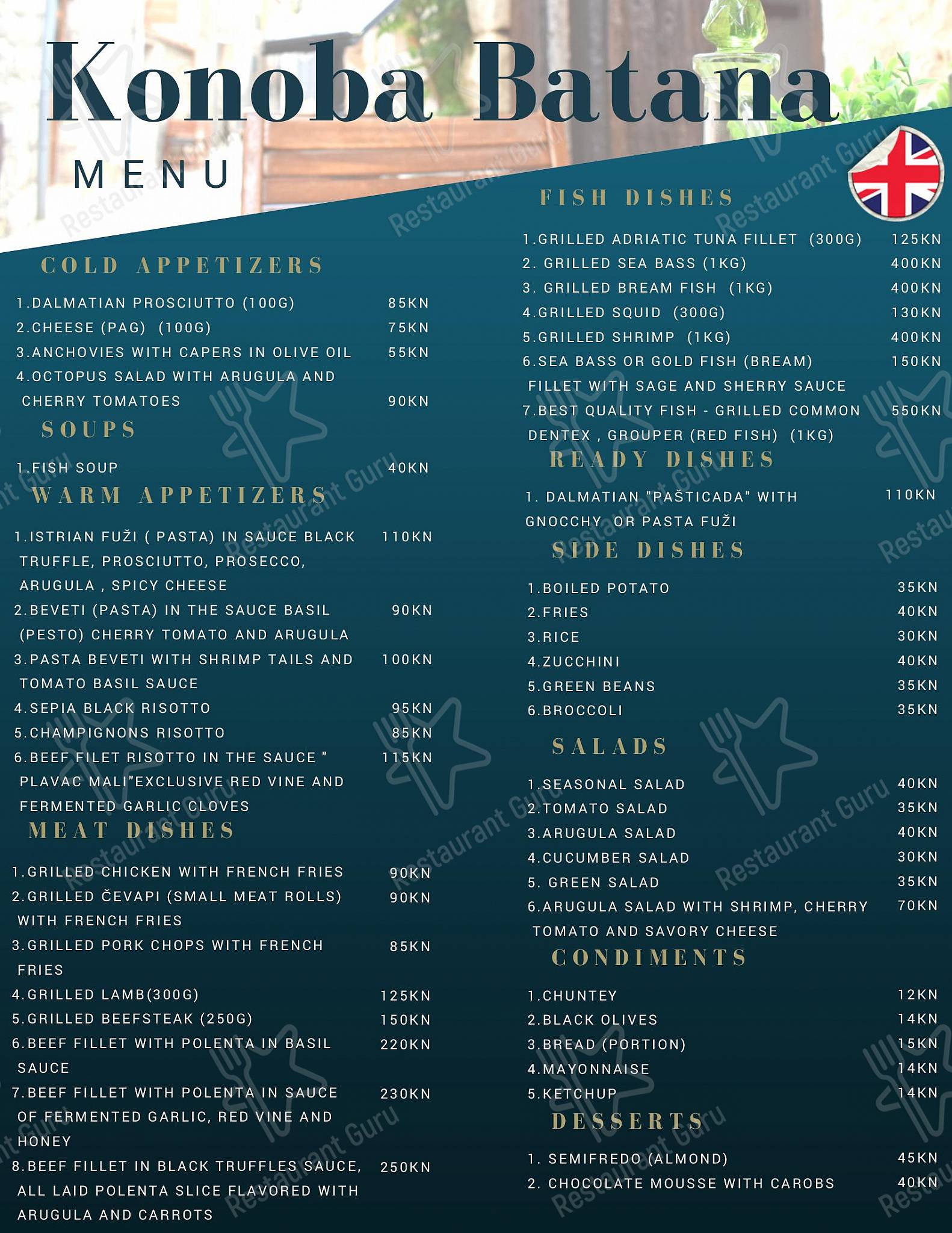 Menu at Konoba Batana restaurant, Stari Grad