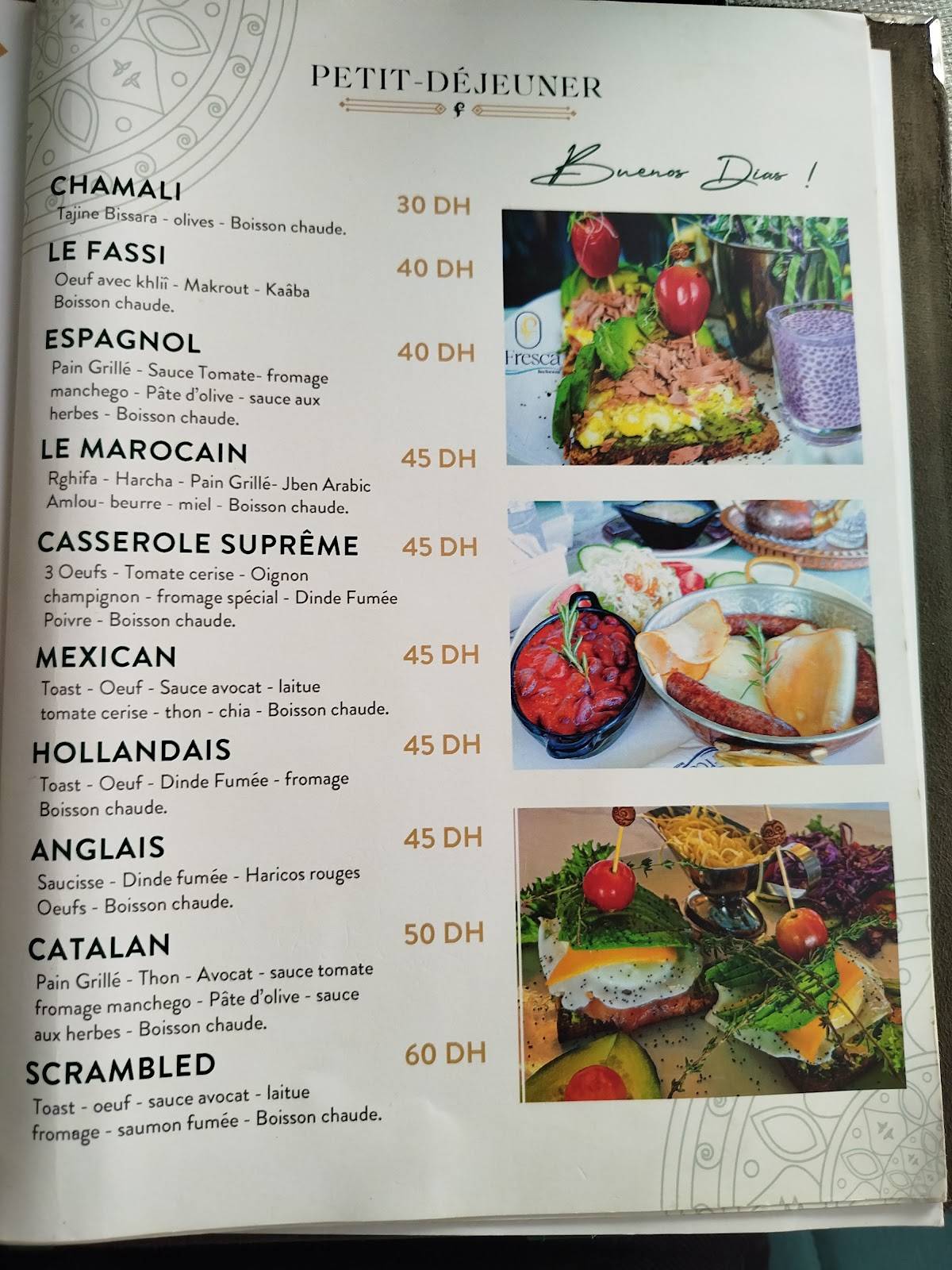 Speisekarte von la fresca lecheria martil restaurant, Martil