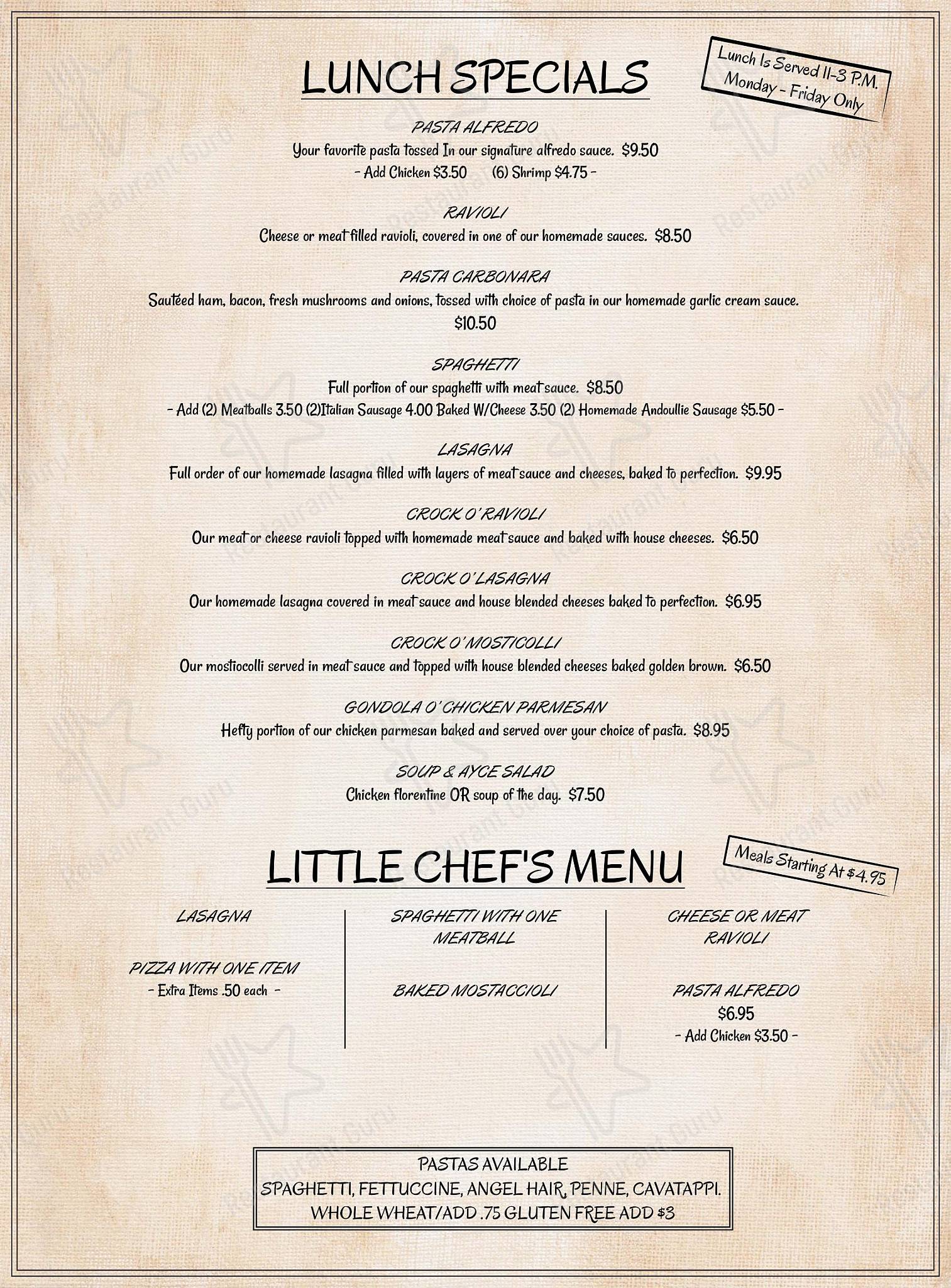 Menu at Pompeii's Pizzeria & Italian Eatery, Port Huron