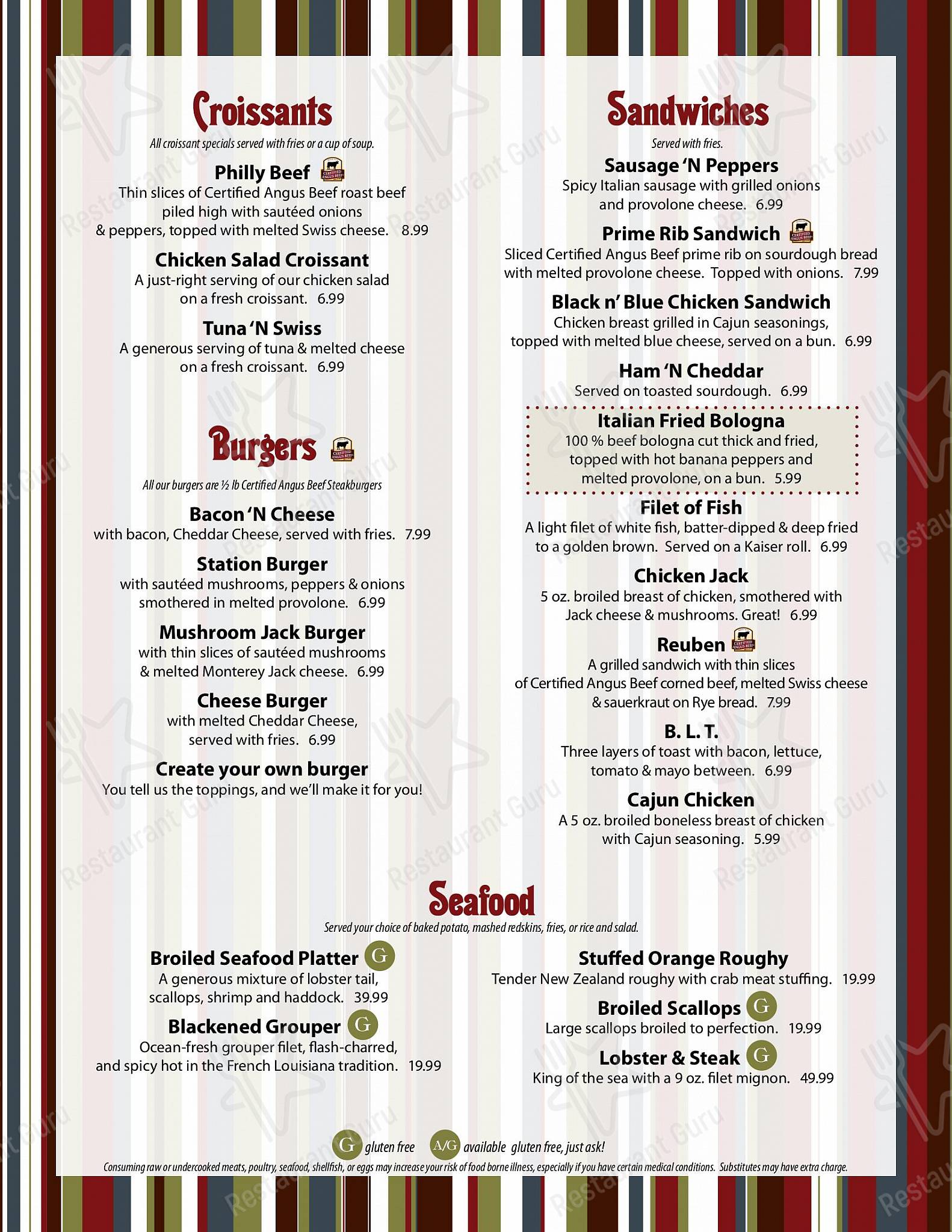 Menu at Station Square restaurant, Youngstown, Belmont Ave