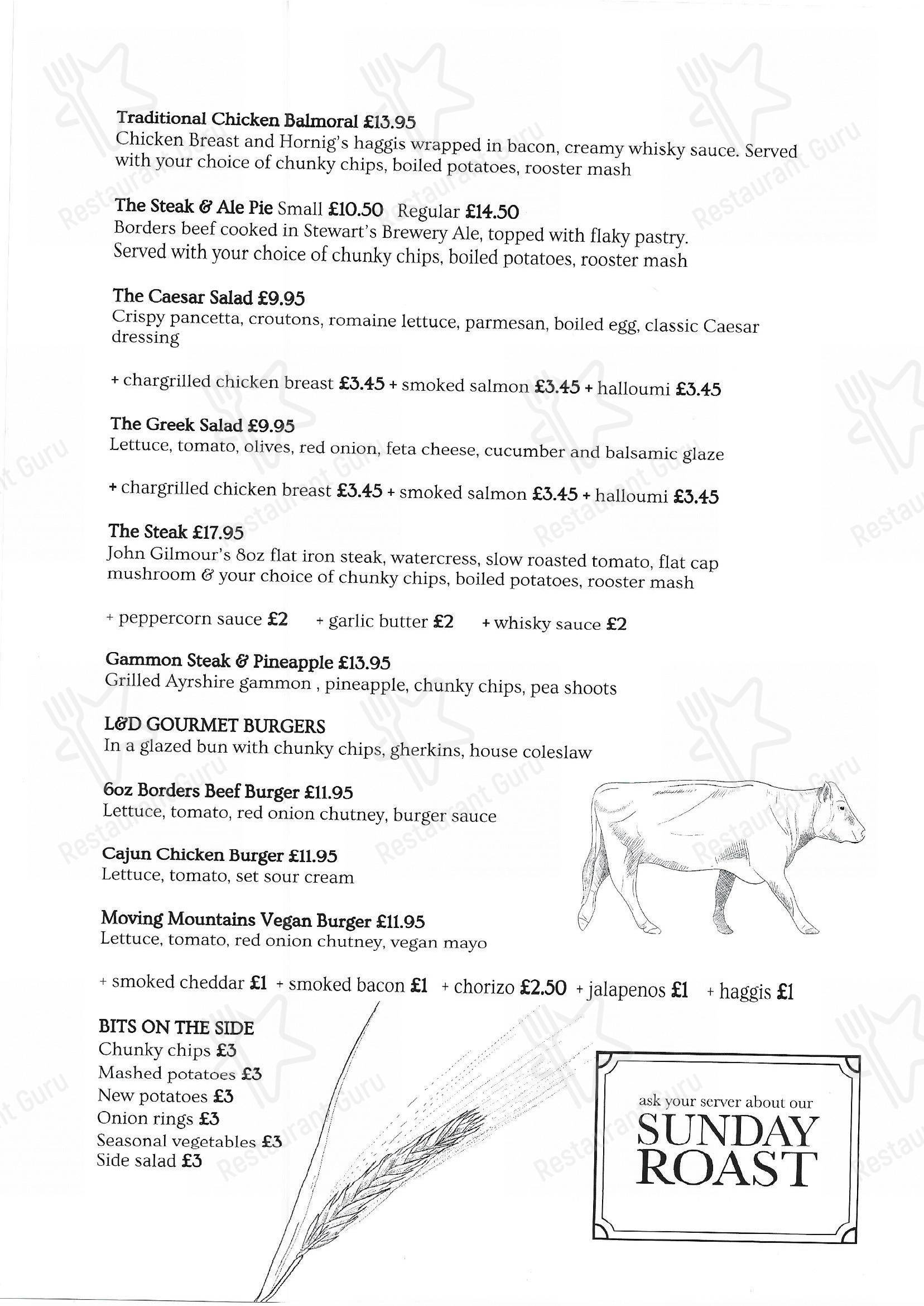 Menu at Laird & Dog Inn restaurant, Lasswade