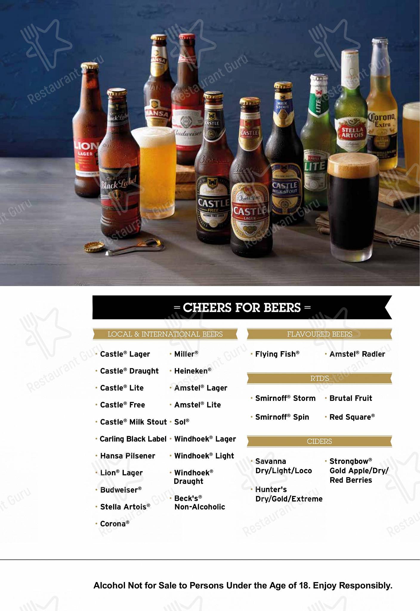Menu at Keg & Swan pub & bar, Port Elizabeth