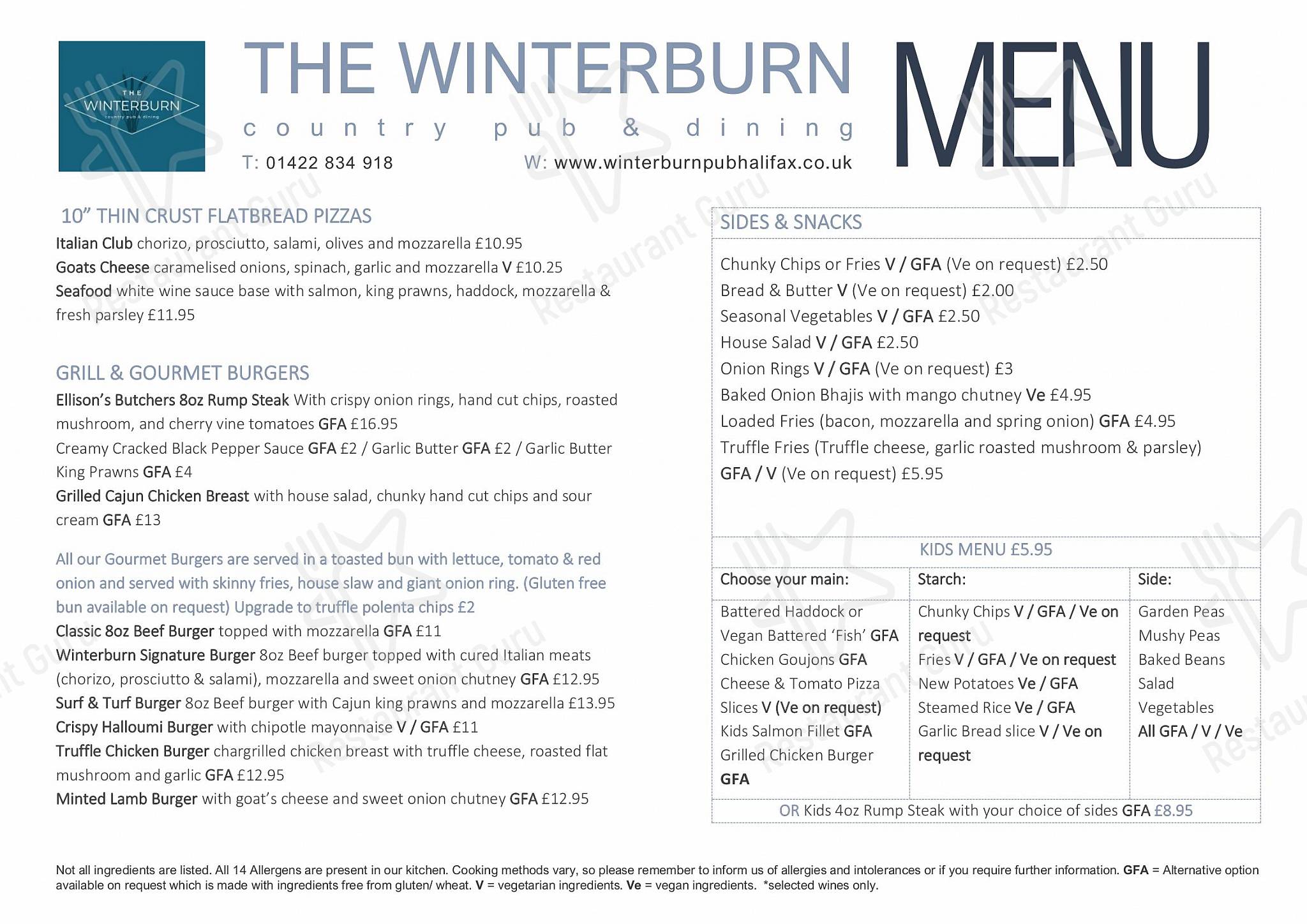 Menu at The Winterburn pub & bar, Halifax
