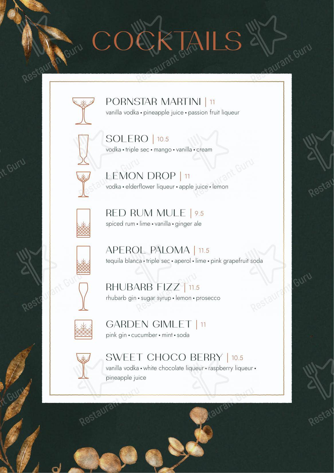 Menu at Albert's Standish restaurant, Wigan