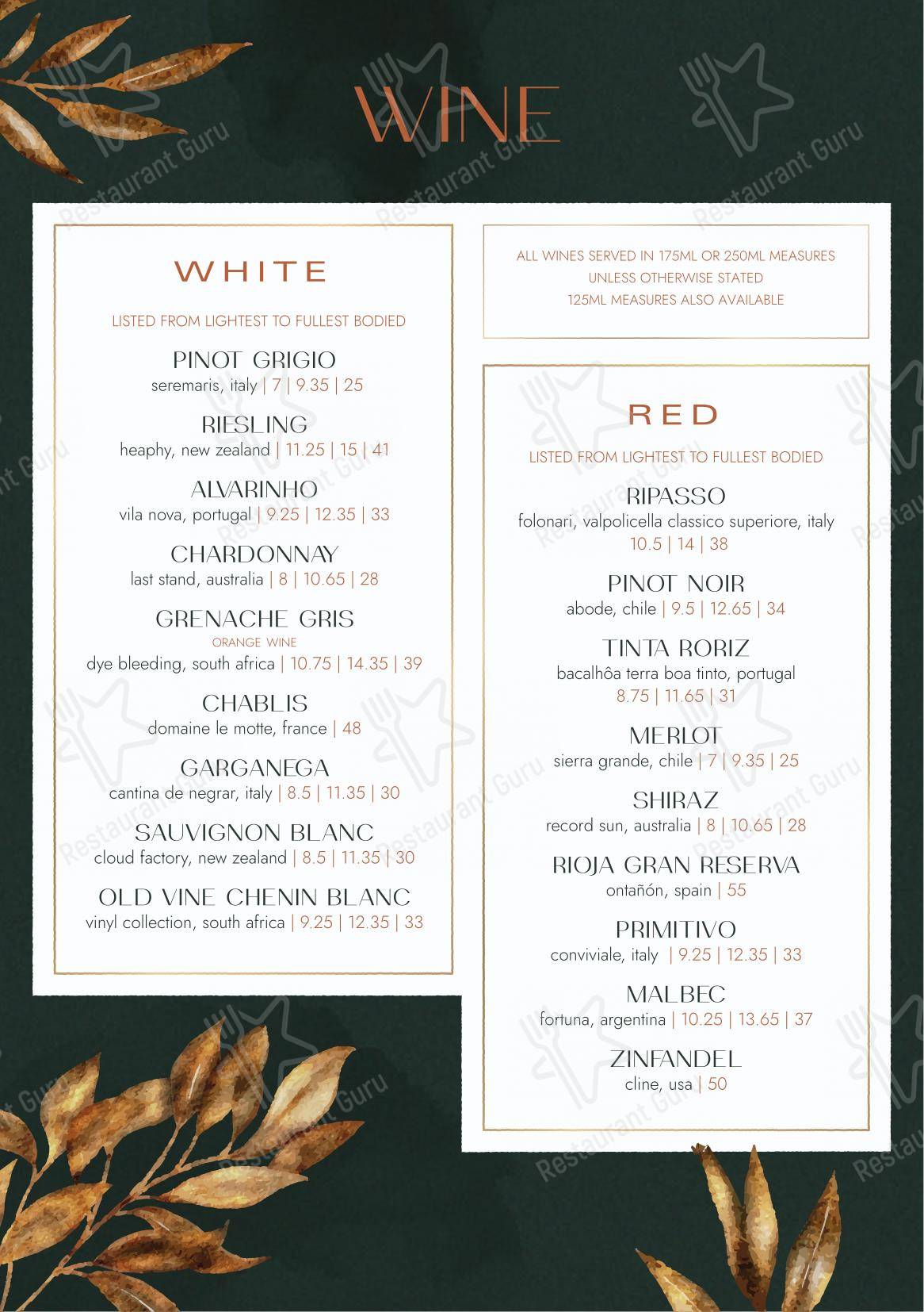 Menu at Albert's Standish restaurant, Wigan