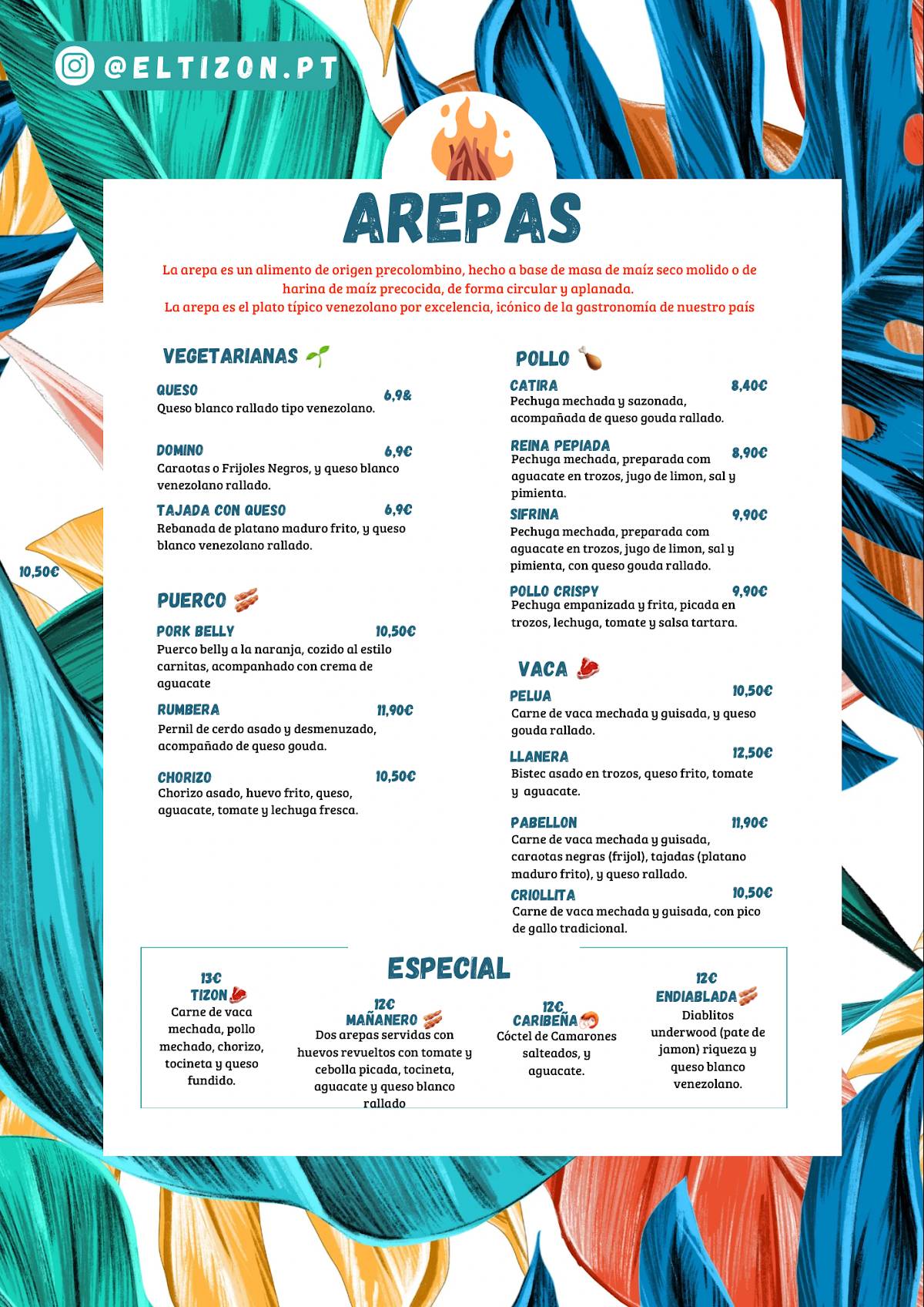 Menu at El Tizón restaurant, Almada