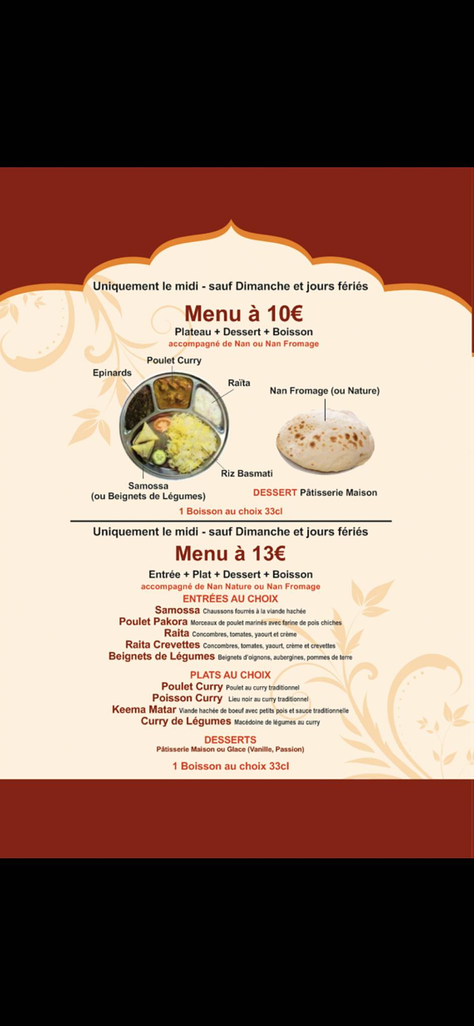 Menu au Bombay - Restaurant indien Amiens, Amiens