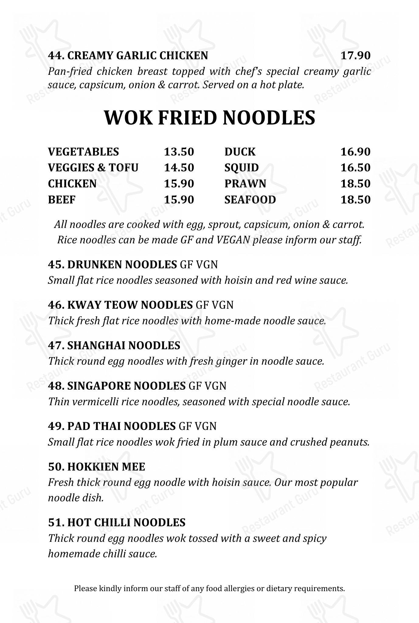 Menu at Asian Central Gawler restaurant, Gawler