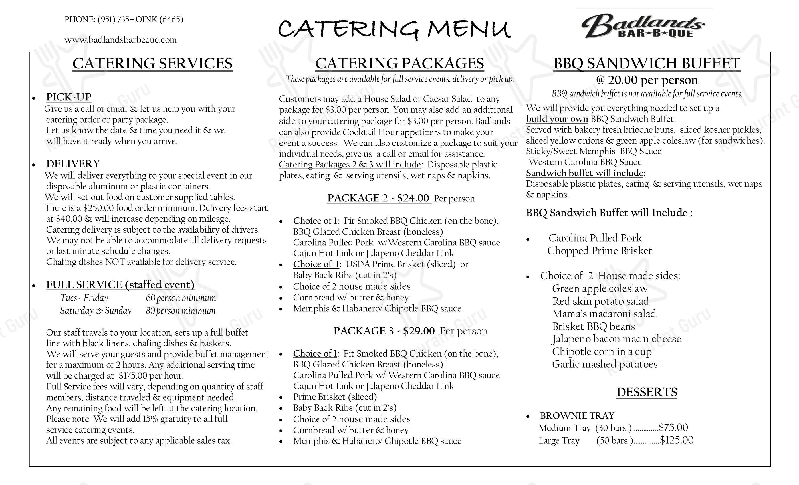 Menu at Badlands BBQ, Norco