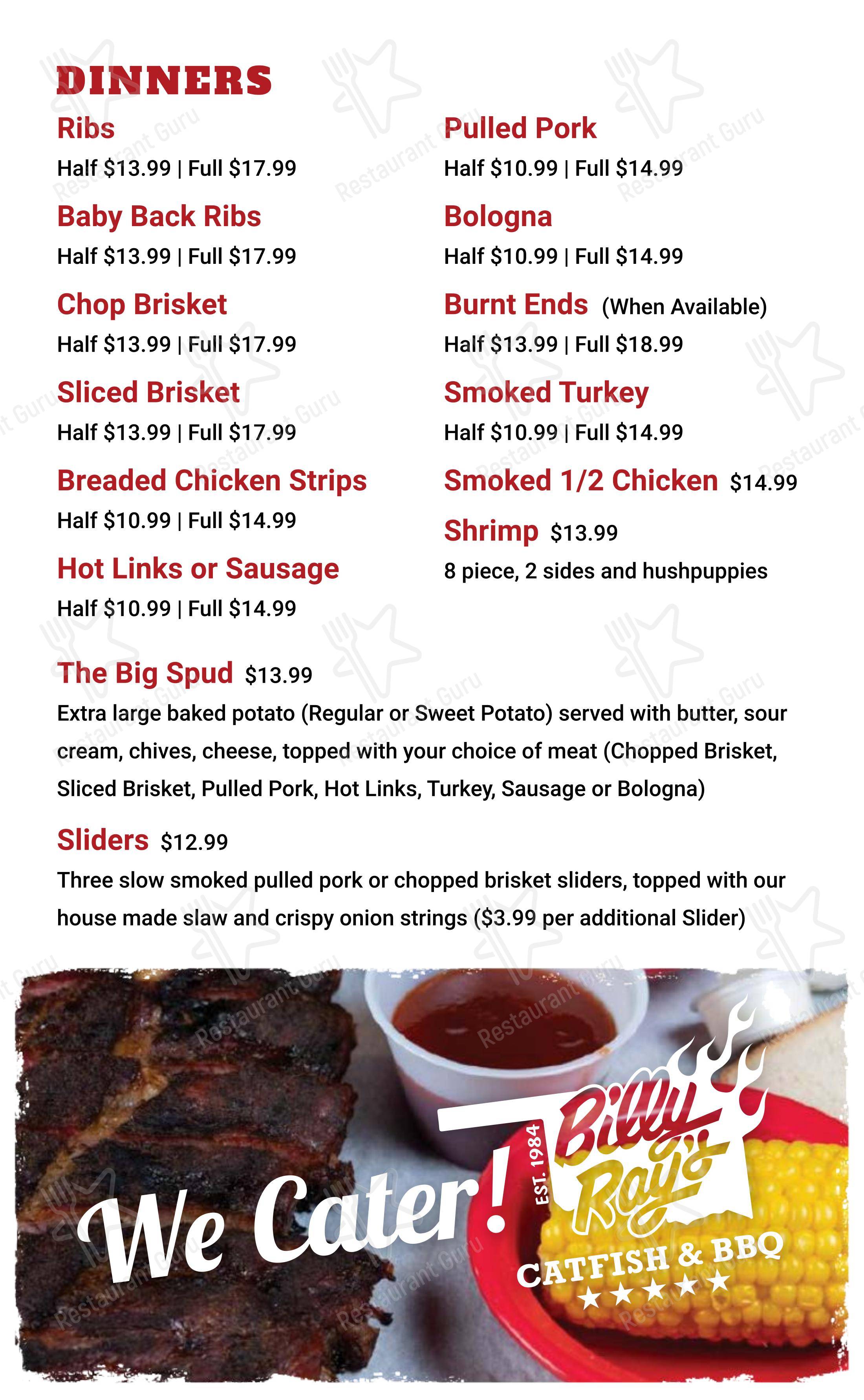 Menu at Billy Ray's Catfish & BBQ - Tulsa, Tulsa, Southwest Blvd