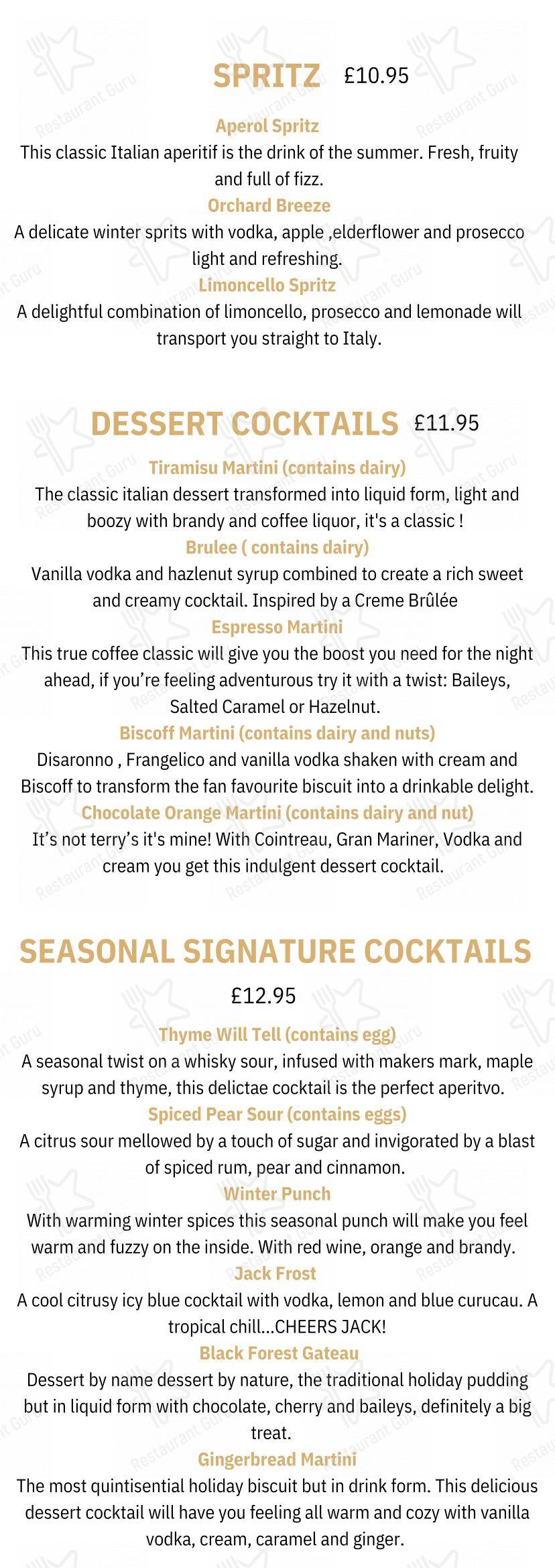 Menu at Capri @ The Vine restaurant, Wakefield