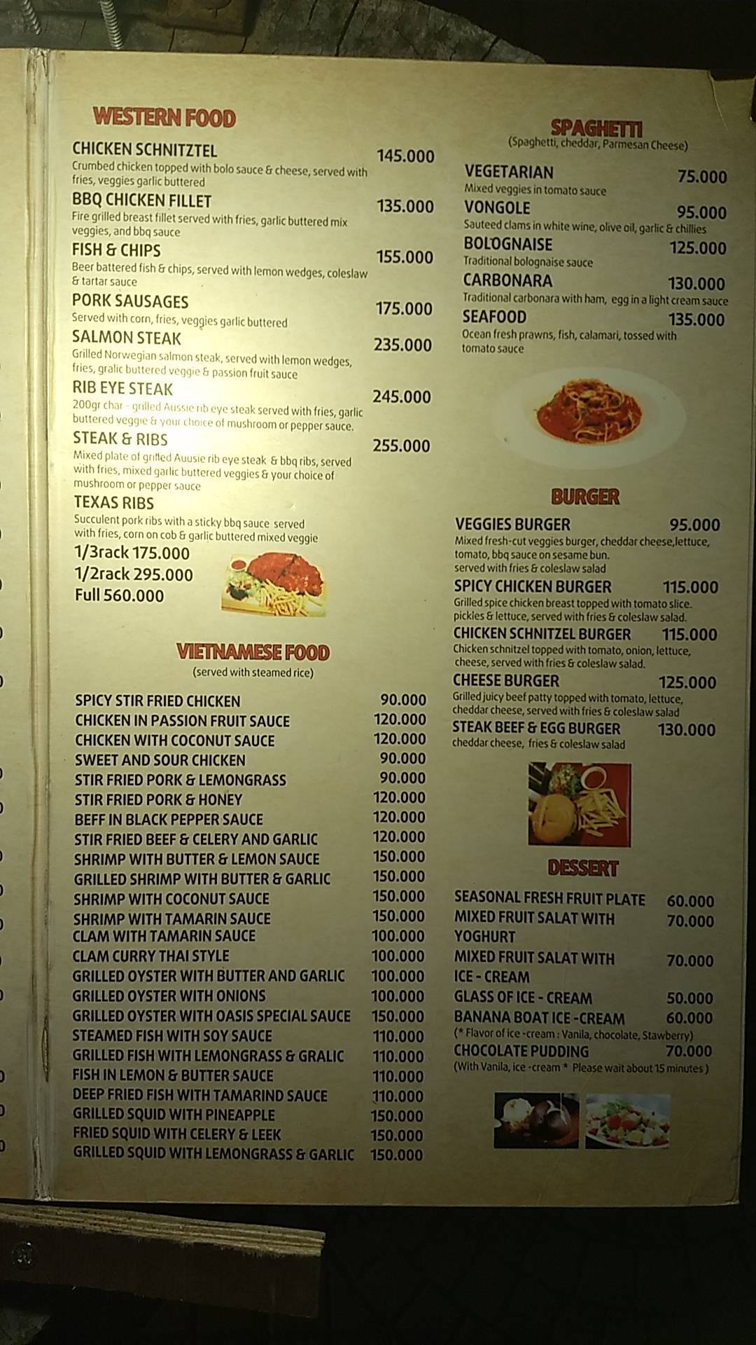 Menu at Cat Ba Oasis Bungalow & Restaurant., Vietnam, No.254 Đường 1/4