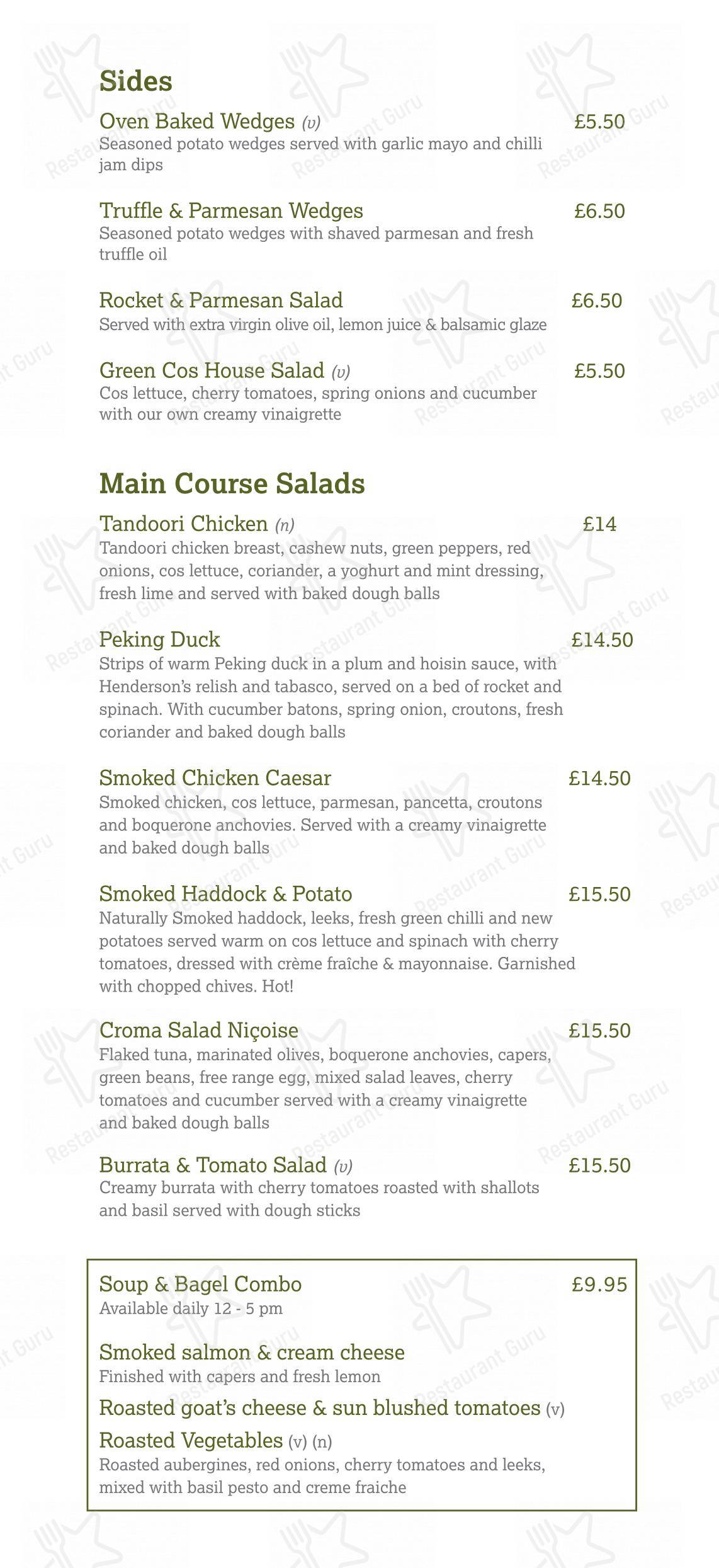 Menu at Croma Prestwich restaurant, Manchester, 30 Longfield Centre