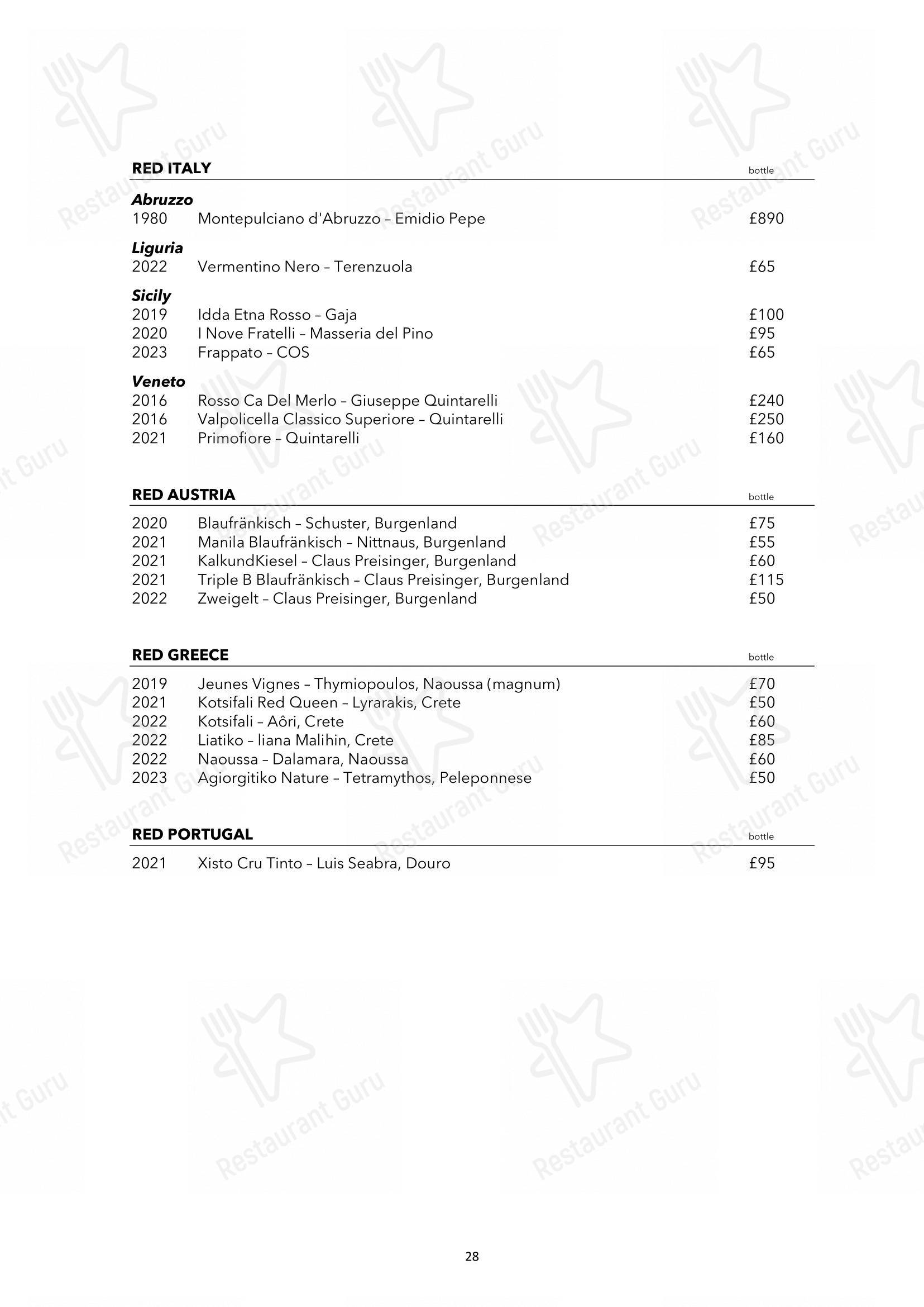 Menu at Dorian Restaurant, London
