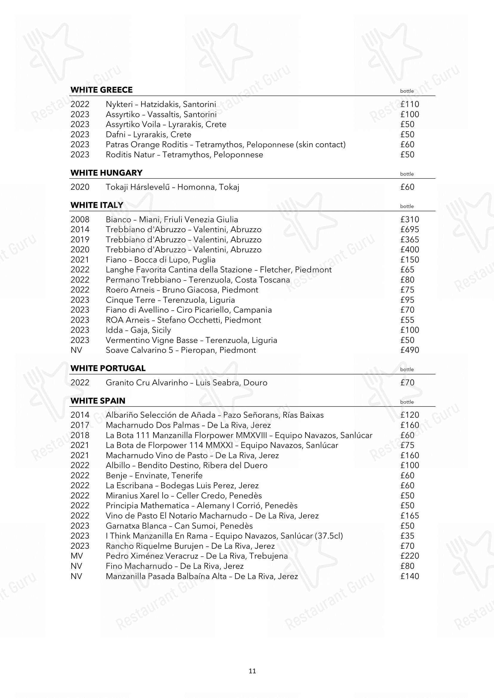 Menu at Dorian Restaurant, London