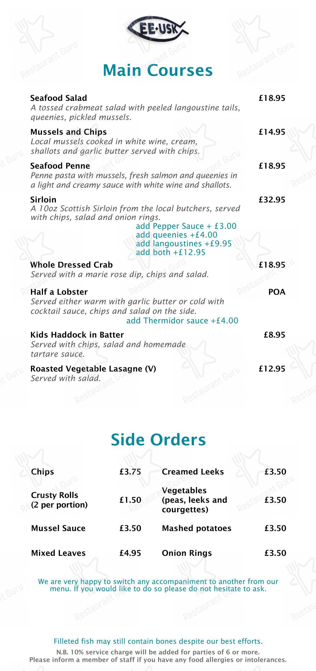 Menu at EE-USK restaurant, Oban